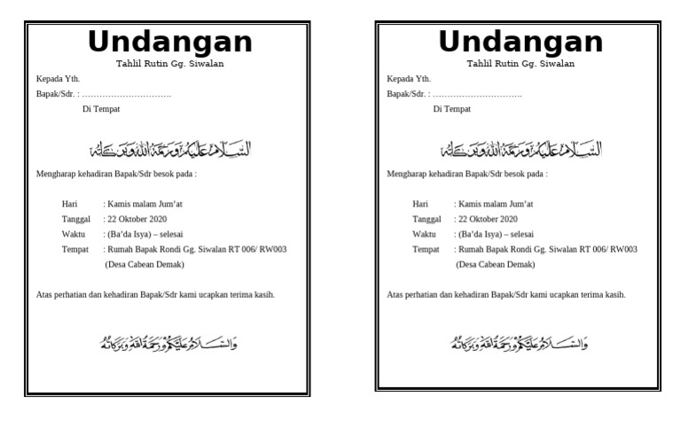 Undangan Tahlil Mendak 2 | PDF