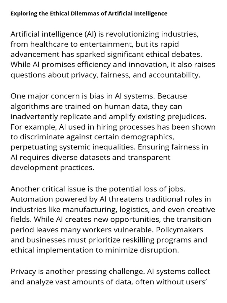 Exploring The Ethical Dilemmas of Artificial Intelligence | PDF