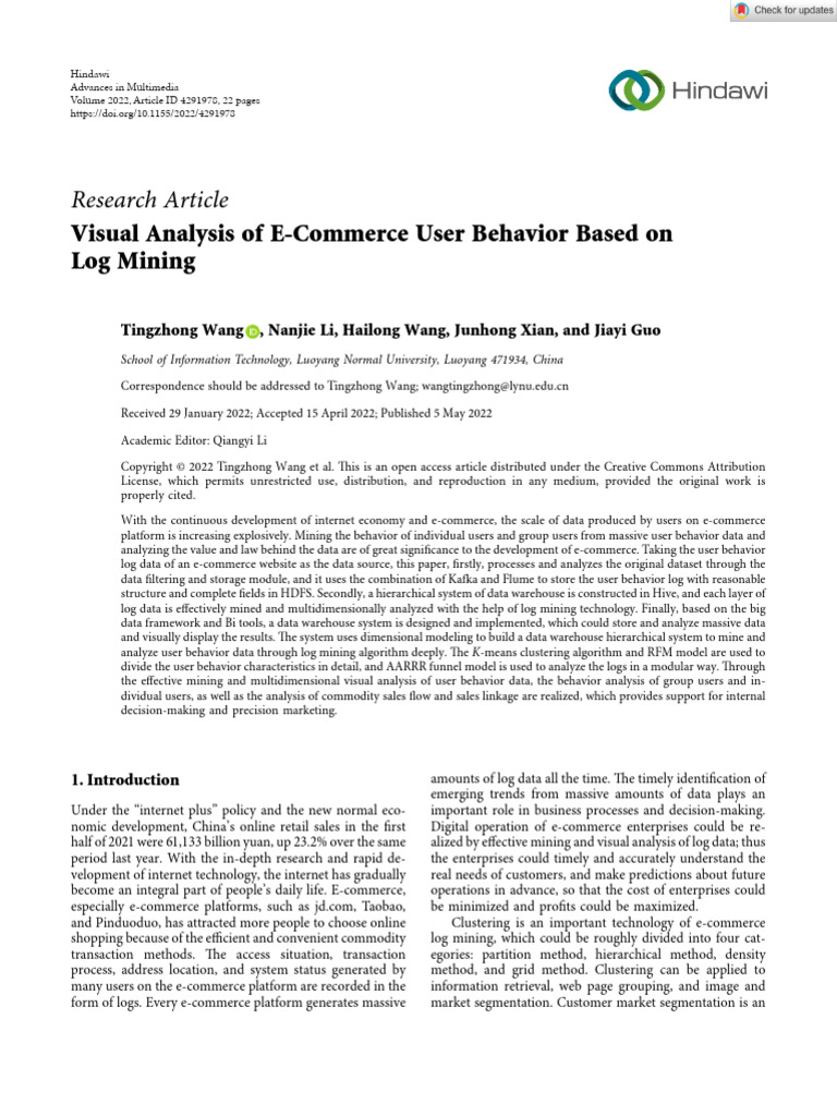 Advances in Multimedia - 2022 - Wang - Visual Analysis of E‐Commerce User Behavior Based on Log ...