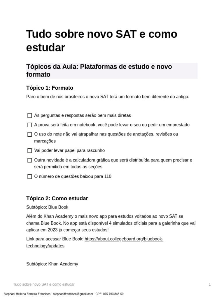 Novo SAT: Formato e Dicas de Estudo | PDF