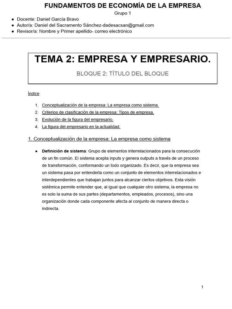 TEMA 2_ EMPRESA Y EMPRESARIO. | PDF | Business | Iniciativa empresarial