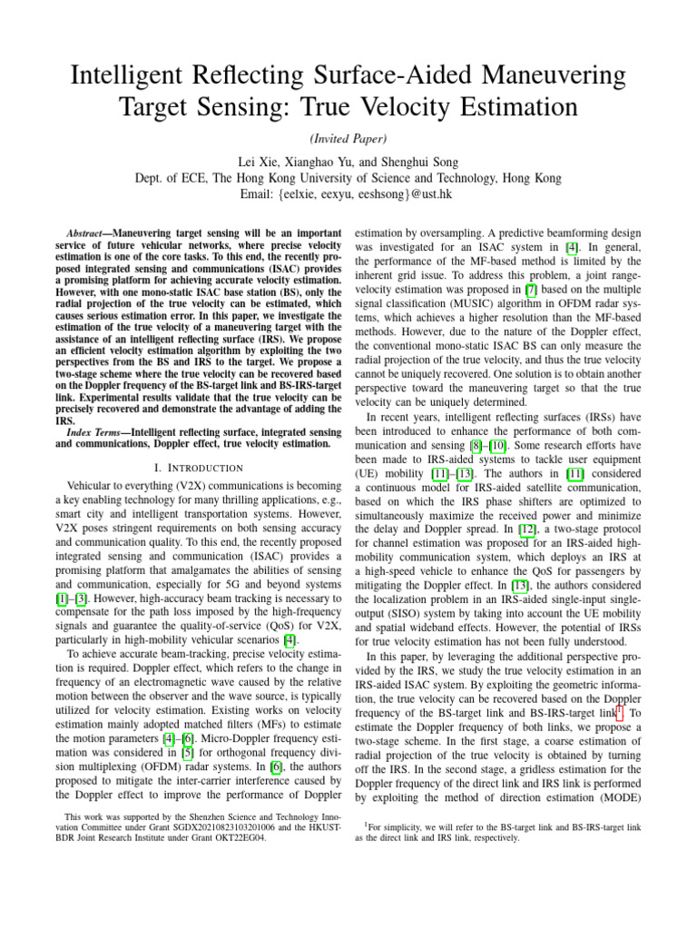 Intelligent Reflecting Surface-Aided Maneuvering | PDF | Doppler Effect | Eigenvalues And ...