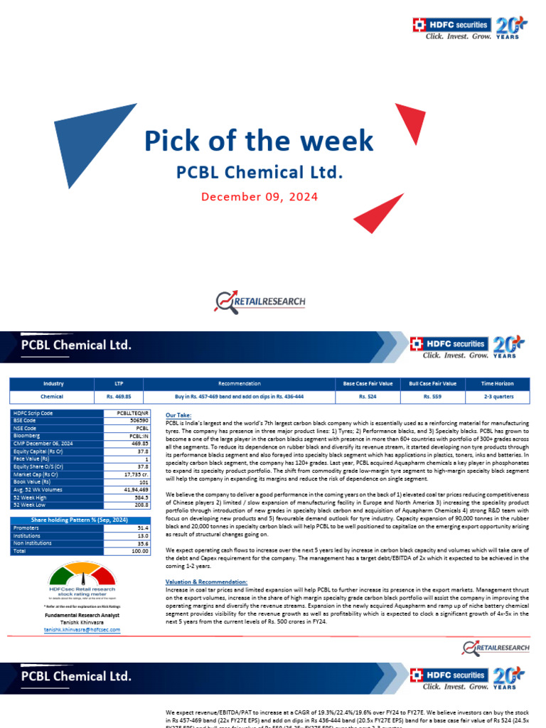 HDFC Securities sees 16% UPSIDE in PCBL | PDF | Stocks | Securities (Finance)