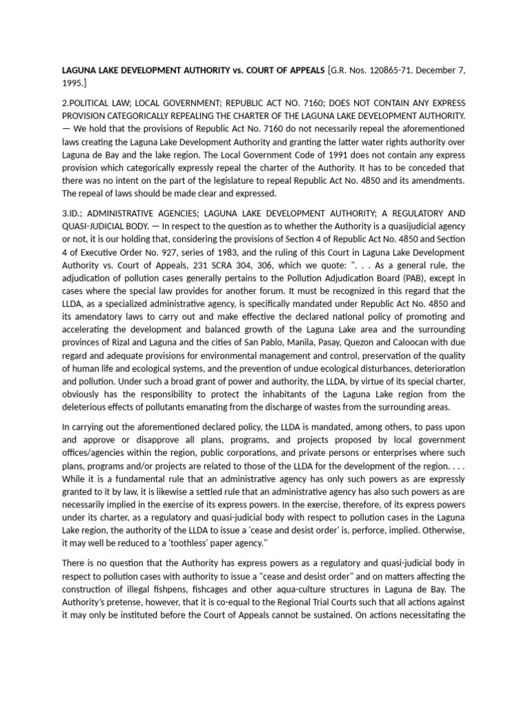 LAGUNA LAKE DEVELOPMENT AUTHORITY vs. COURT OF APPEALS | PDF | Public ...