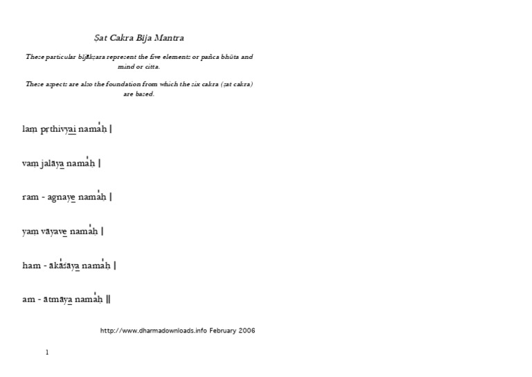 Sat Cakra Bija Mantra | PDF