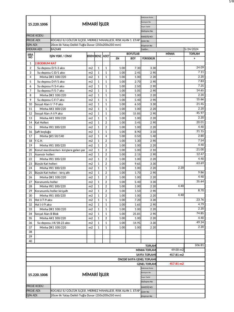 B8 20 cm Delikli Tuğla Duvar | PDF