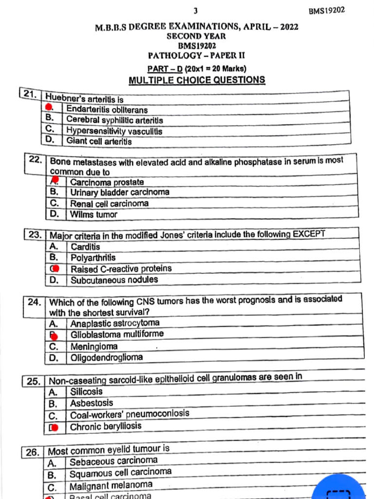 Pathology Paper 2 - 2022 | PDF | Carcinoma | Neoplasms