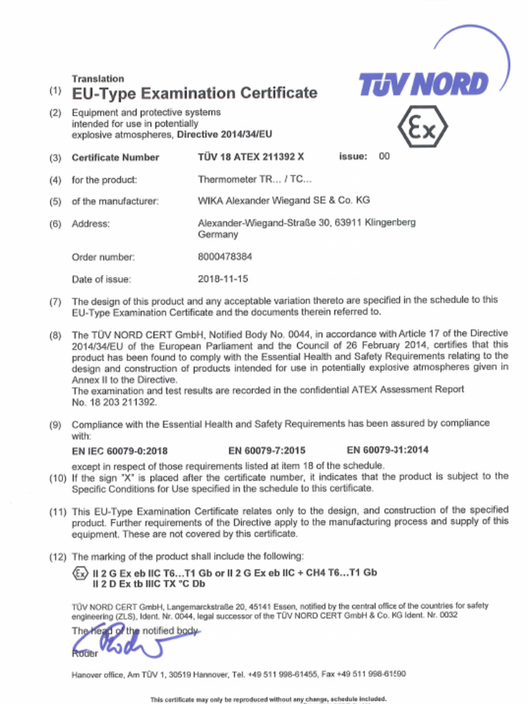 17AR-02692-20181115-ATEX-TUV 18 ATEX 211392 X en 14324366 01 | PDF