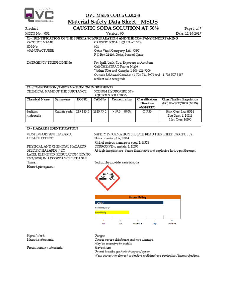 Caustic Soda Solution - Caustic - Soda - MSDS - 022018 | PDF | Sodium ...