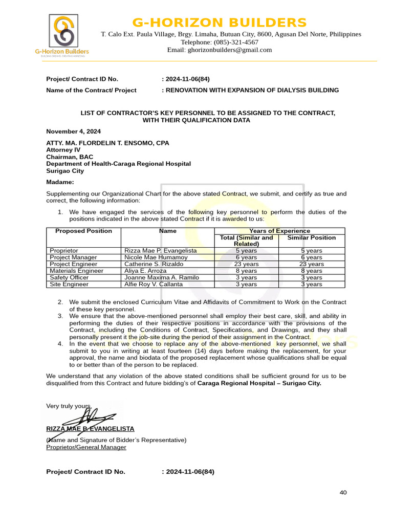 Key Personnel for Dialysis Building Project | PDF | Engineering