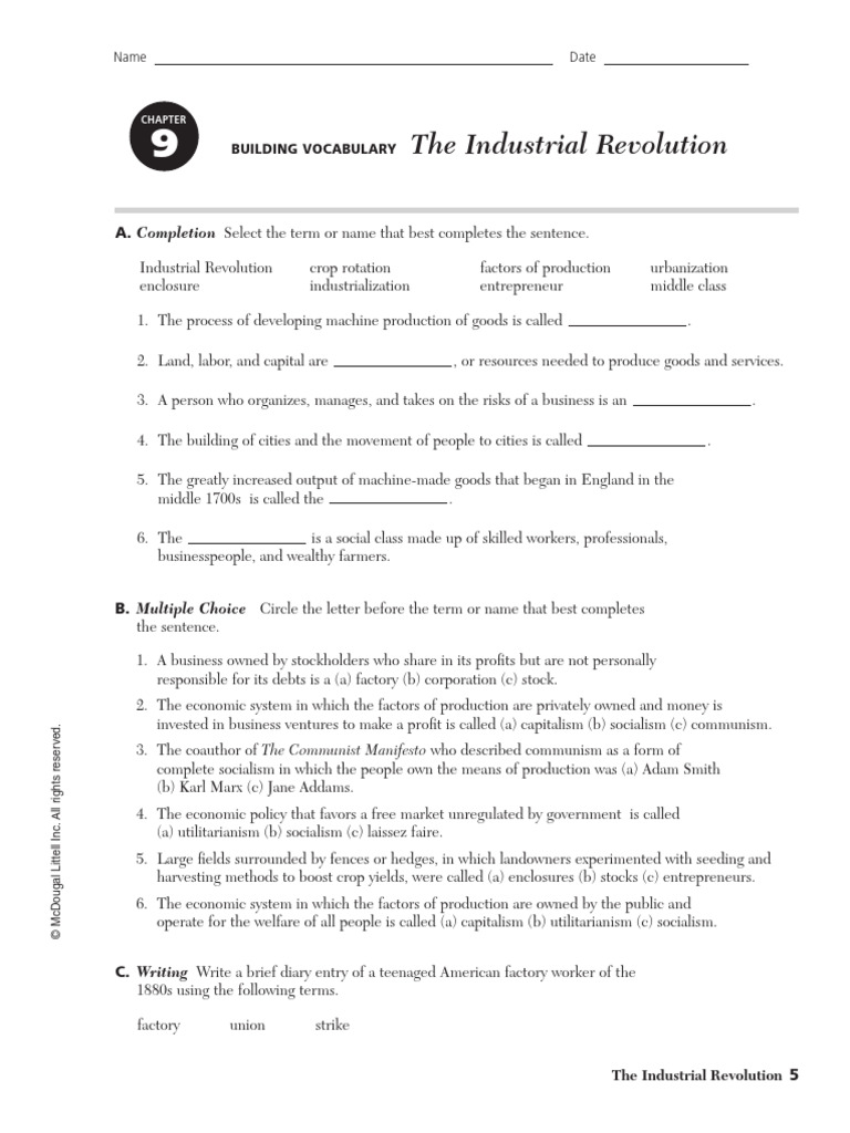 Ch. 9 Vocabulary Worksheet | PDF | Socialism | Factors Of Production