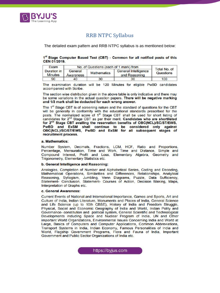 RRB NTPC Syllabus | PDF