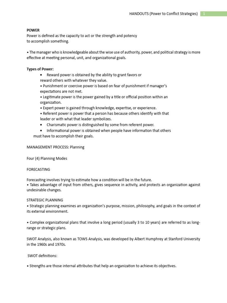 Handouts-POWER to Conflict Strategies | PDF | Power (Social And ...