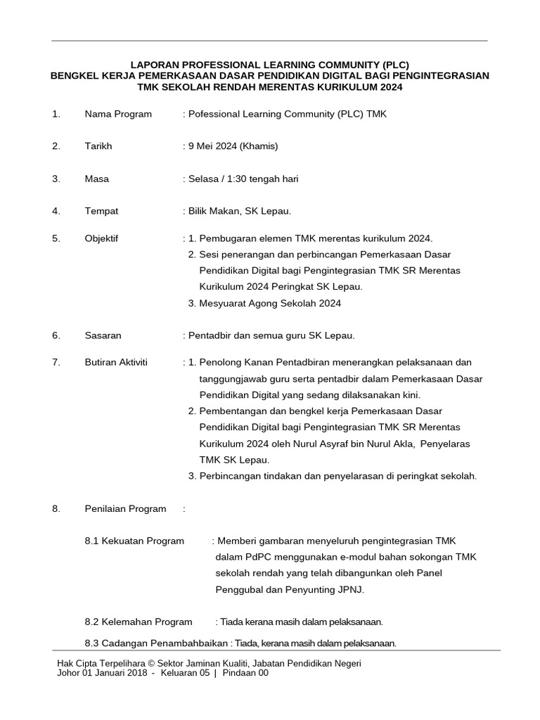 Laporan PLC TMK SKL 2024 | PDF