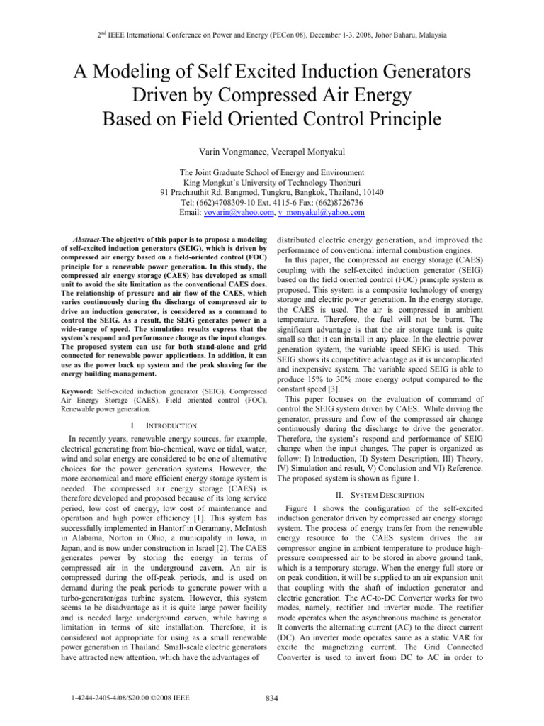 Vongmanee2008 A Modeling of Self Excited Induction Generators | PDF ...