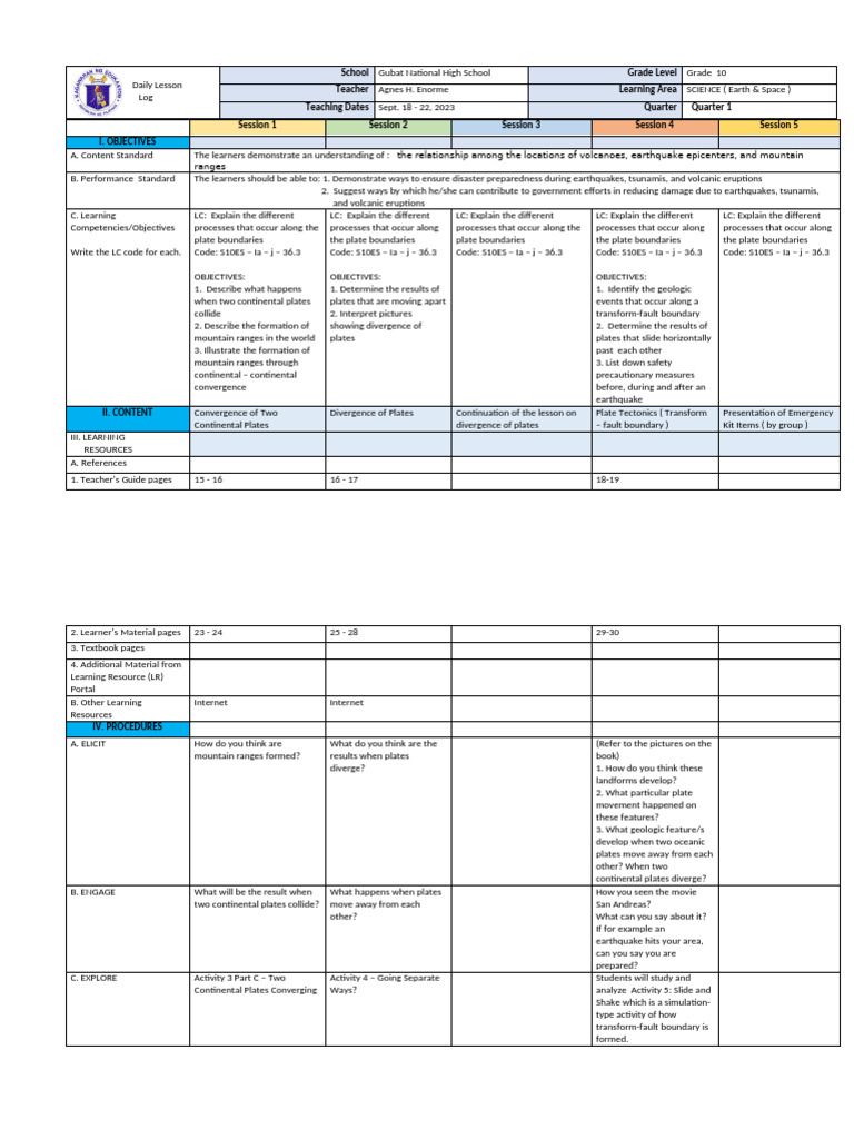 G10 DLL week 4 | PDF | Plate Tectonics | Geology
