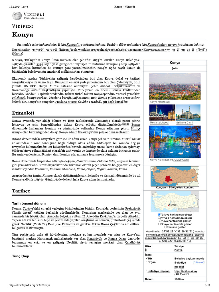 Konya - Vikipedi | PDF
