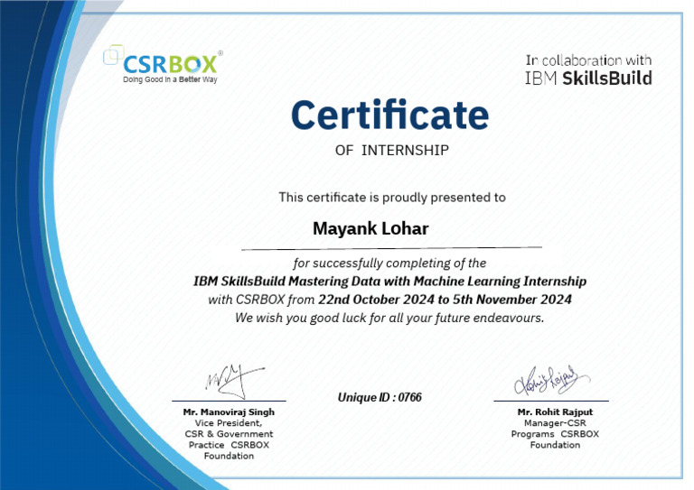 MayankL IBM SkillsBuild AI ML Internship | PDF