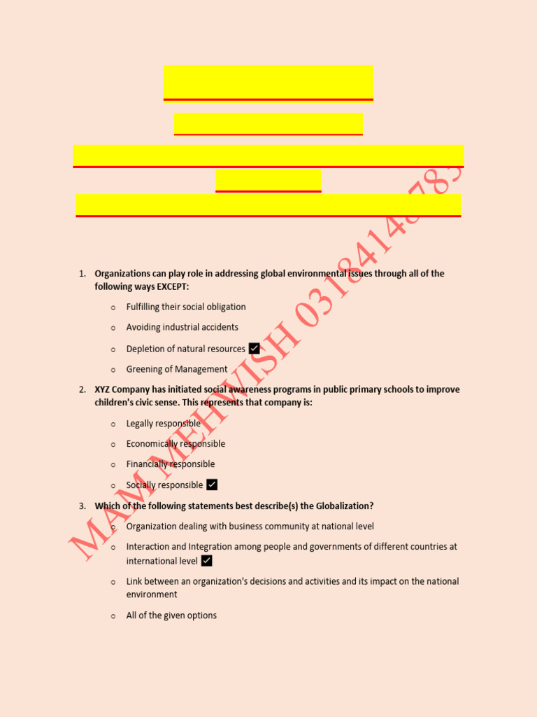 MGT503 MCQs Mids 2024 Mam Mehwish | PDF | Risk | Organizational Behavior