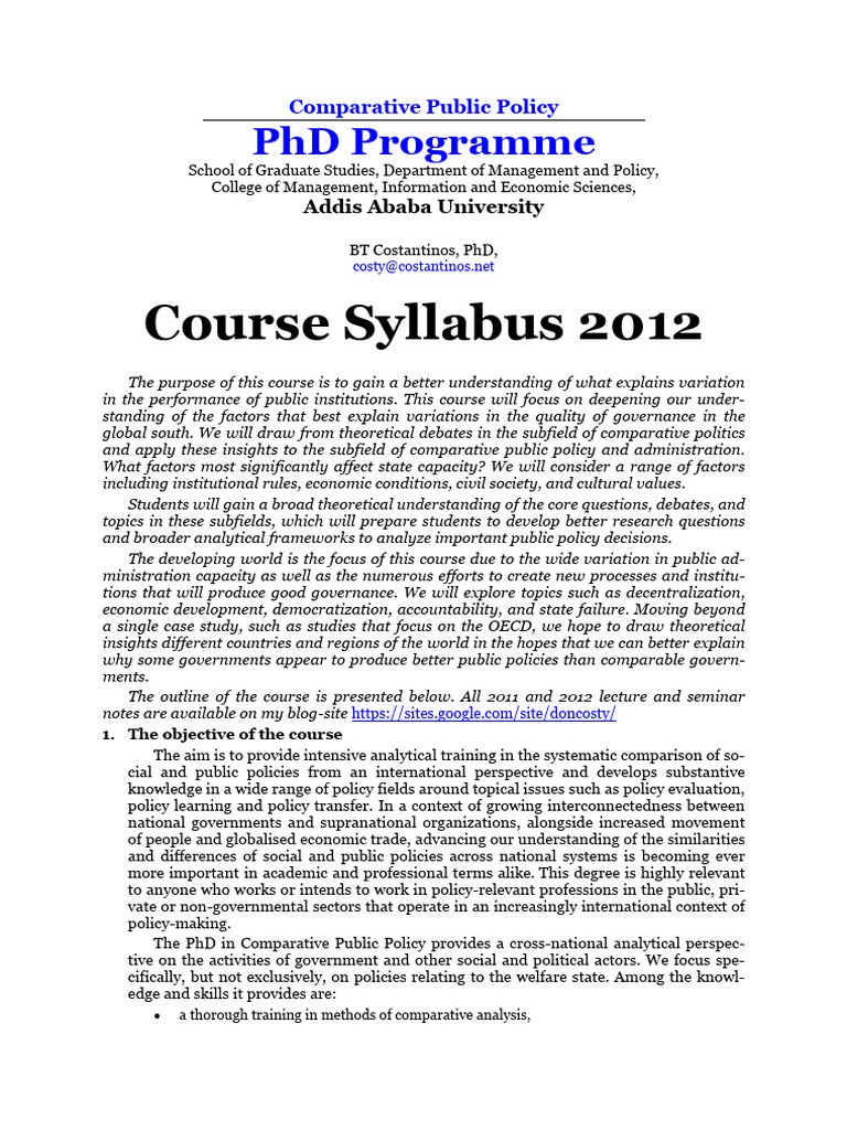 Comparative Public Policy PhD Syllabus | PDF | Governance | Learning