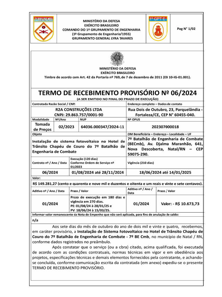 Recebimento Provisorio 7 C2 BA BECmb Assinado Assinado | PDF