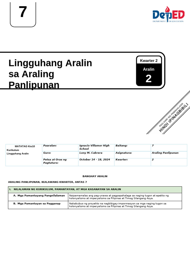 LE - Q2 - AP7 - Lesson 1 Week 2 | PDF
