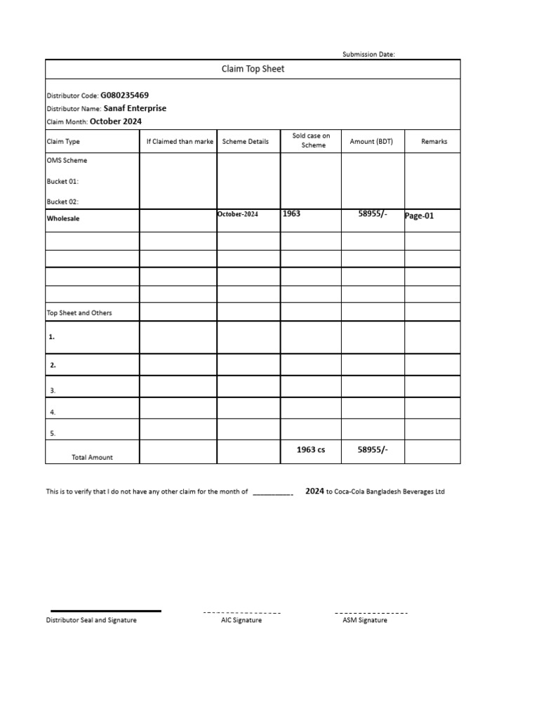 Claim Top Sheet | PDF