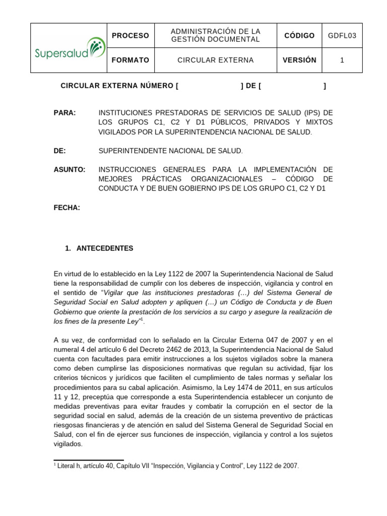 Circular Externa Código de Conducta y de Buen Gobierno IPS | PDF | Junta Directiva | Business