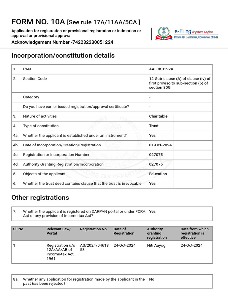 Form 10A_Filed Form | PDF | Taxes | Private Law