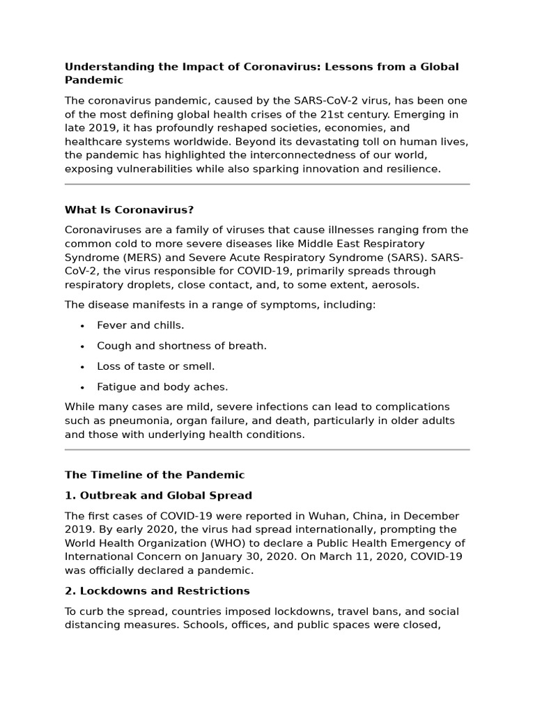 Understanding The Impact of Coronavirus | PDF | Public Health | Health ...
