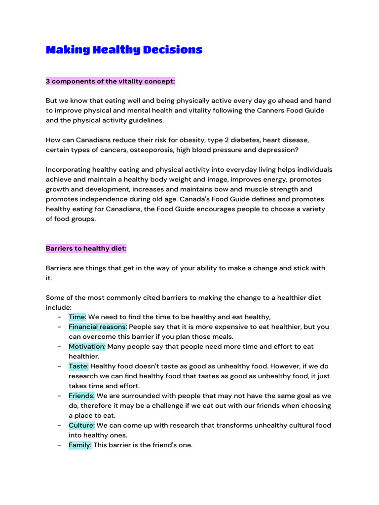 U1L4 - Making Healthy Decisions | PDF | Healthy Diet | Psychology