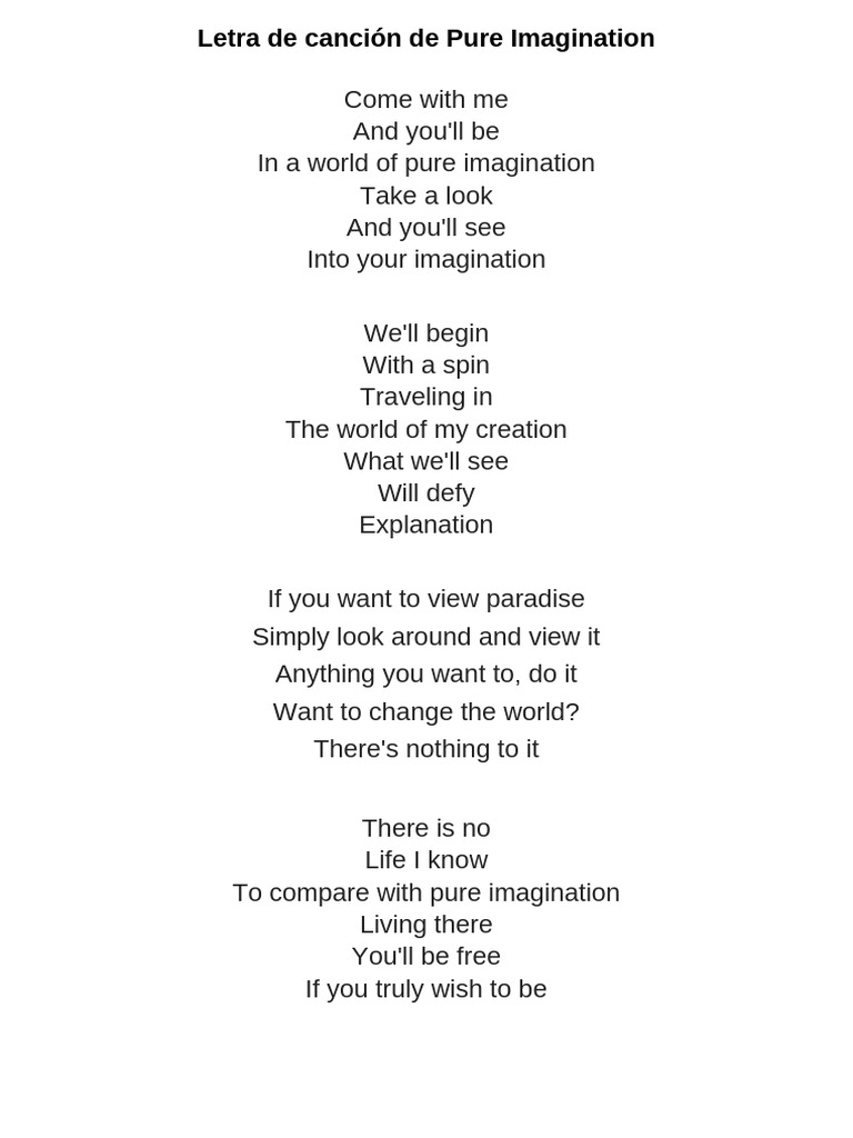 Letra Pure Imagination Josh Groban | PDF