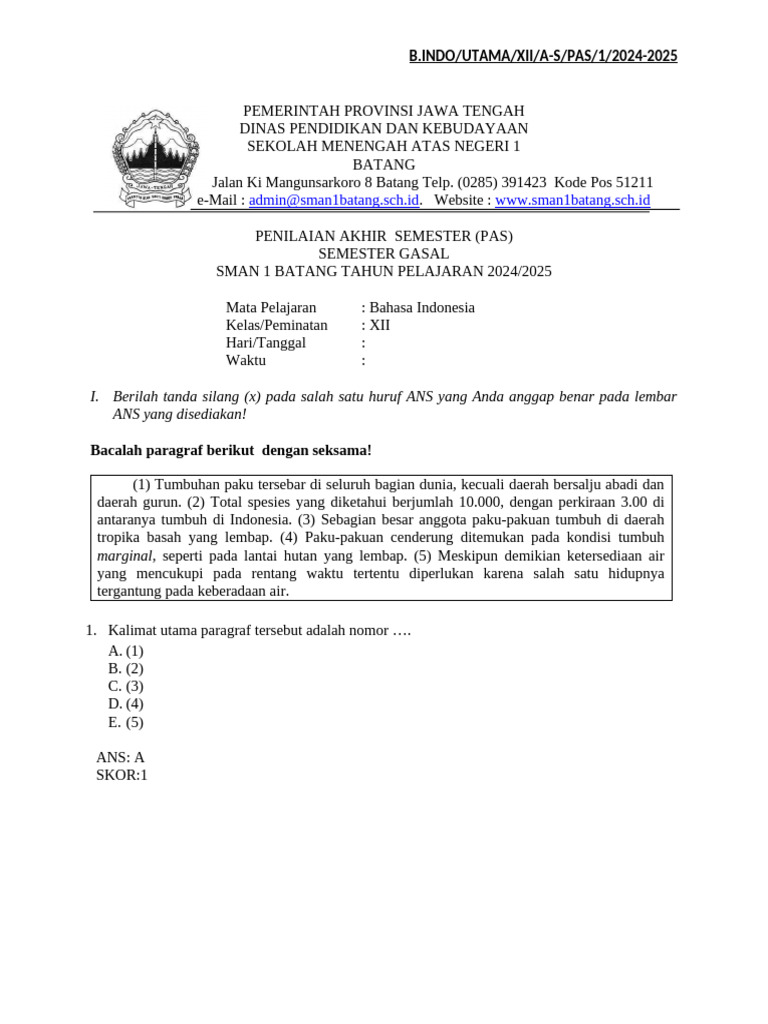 Soal Utama Bahasa Indonesia XII | PDF