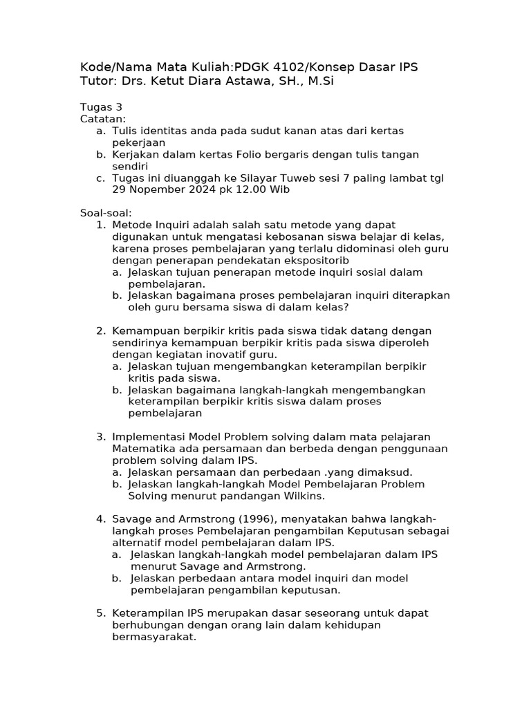Soal Tugas 3 Konsep Dasar IPS | PDF