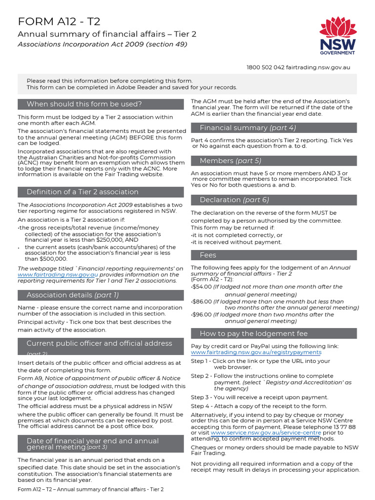 A12-T2 Annual Financial Summary Form | PDF | Cheque | Payments