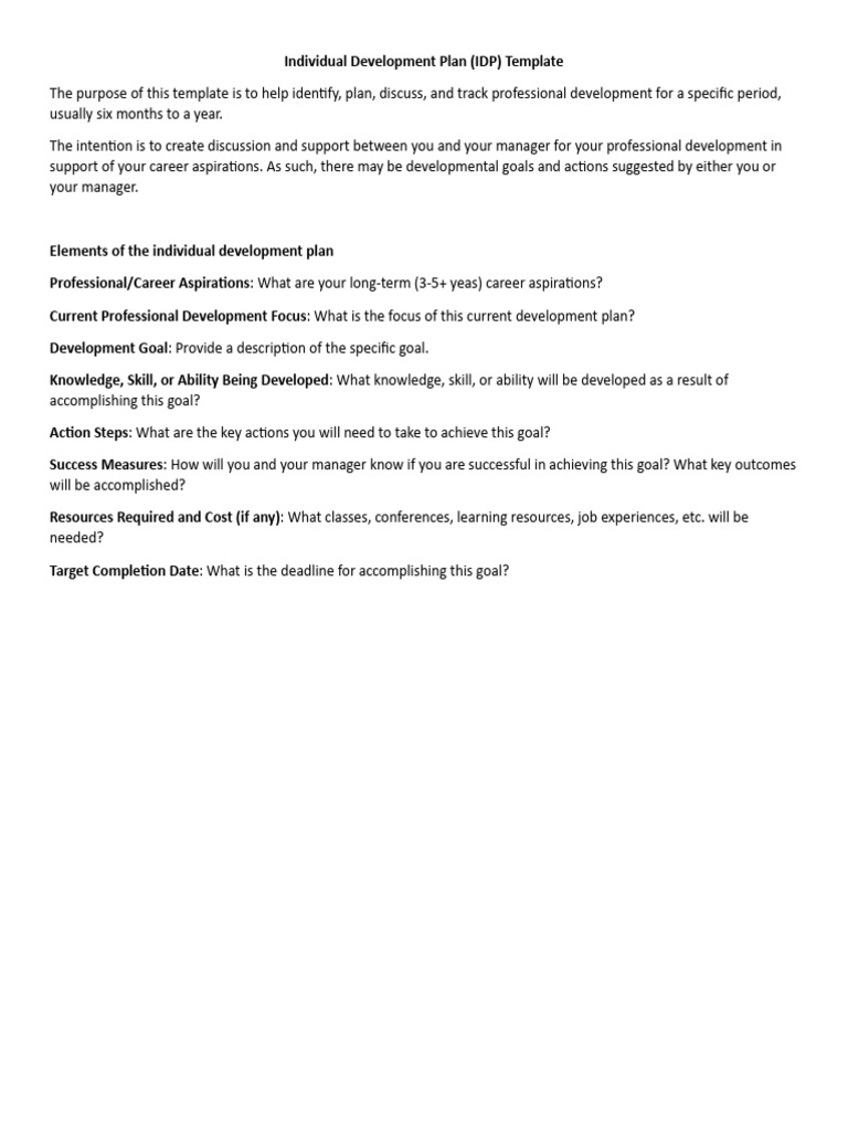Individual Development Plan - IDP - Template | PDF | Goal | Cognition