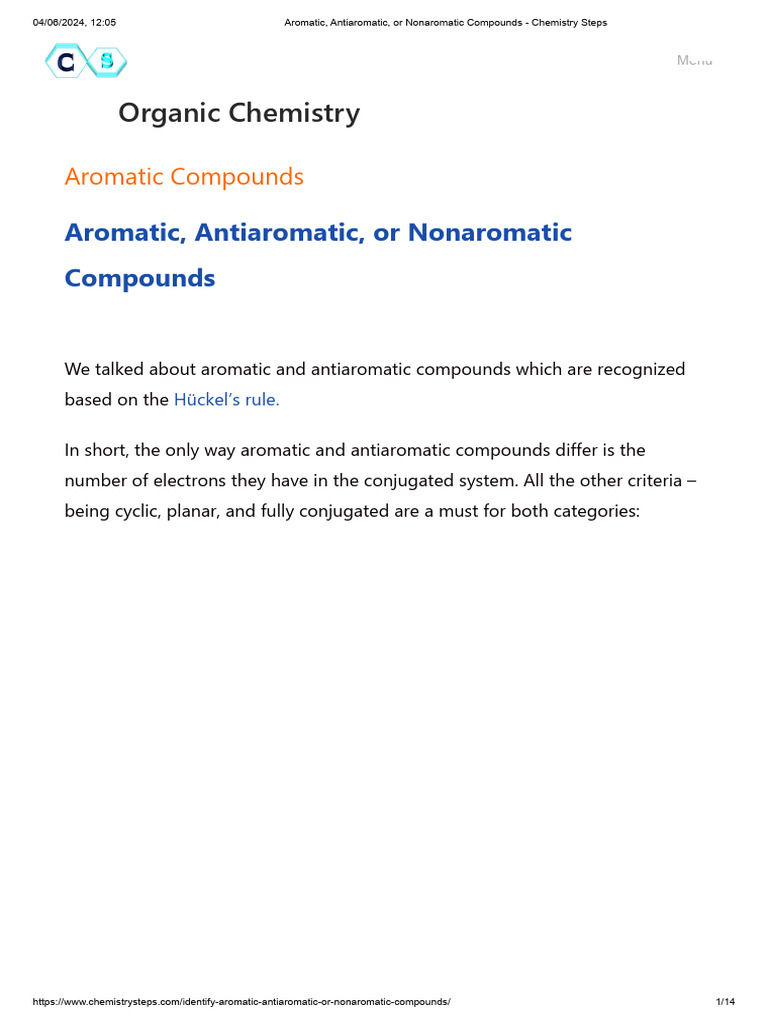 Identifying Aromatic, Anti-Aromatic, Non-Aromatic | PDF | Aromaticity ...