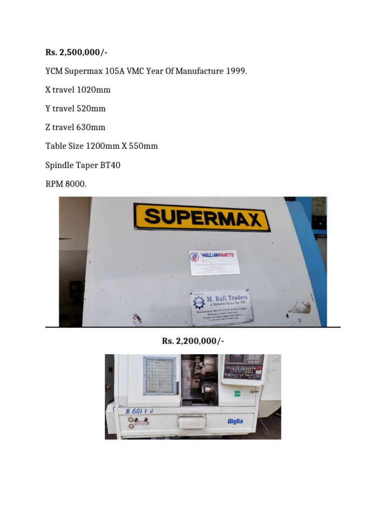 YCM Supermax 105A VMC for Sale | PDF
