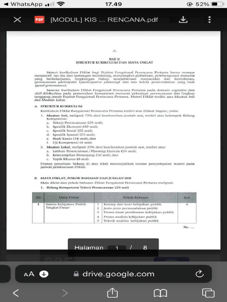 Kurikuluim Diklat Perencana | PDF