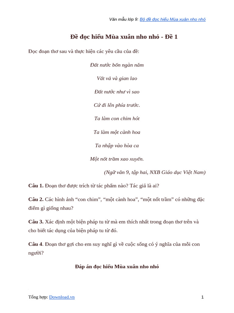 Bo de Doc Hieu Mua Xuan Nho Nho | PDF