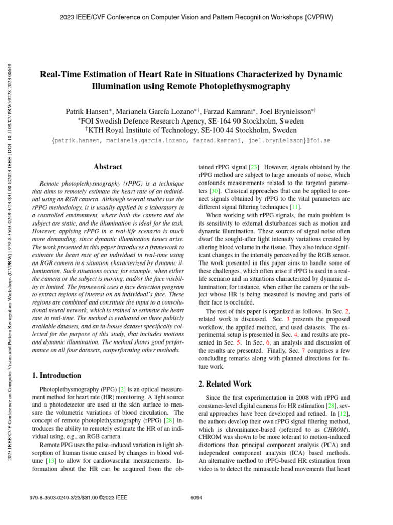 Real Time Estimation Of Heart Rate In Situations Characterized By Dynamic Illumination Using