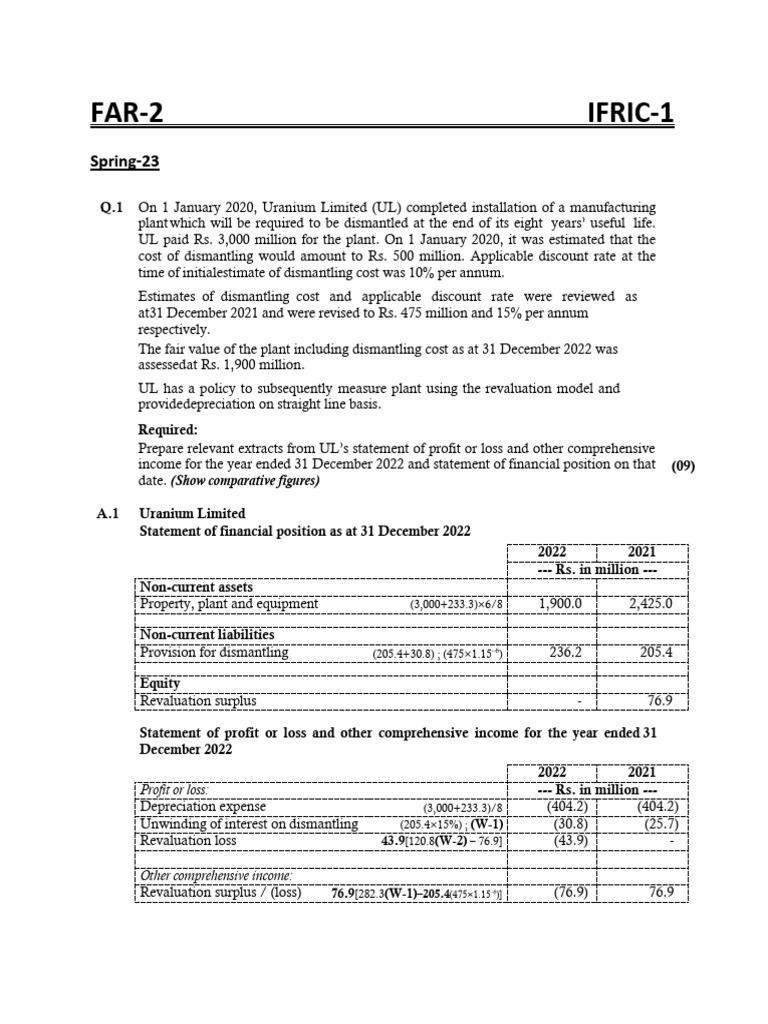 IFRIC-1 Revision Q's | PDF | Depreciation | Fair Value