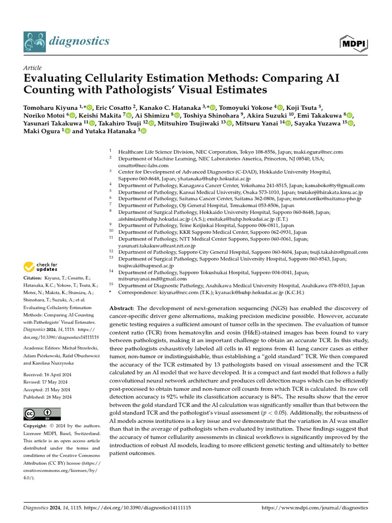 Evaluating Cellularity Estimation Methods Comparin | PDF | Pathology | Dna Sequencing