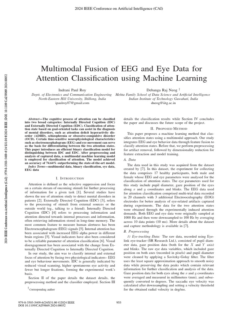 Multimodal Fusion of EEG and Eye Data For Attention Classification Using Machine Learning | PDF ...