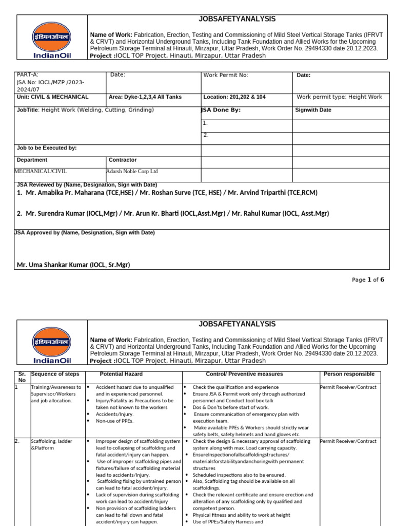 JSA 07 Height Work | PDF | Scaffolding | Personal Protective Equipment