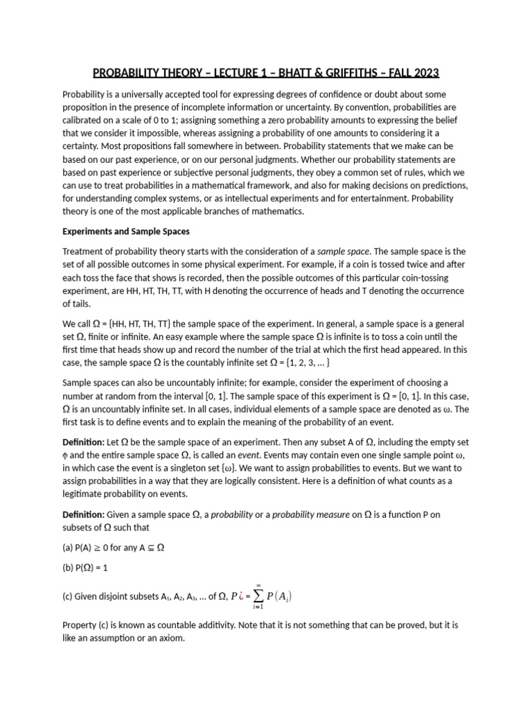 Lecture 1 | PDF | Probability | Set (Mathematics)