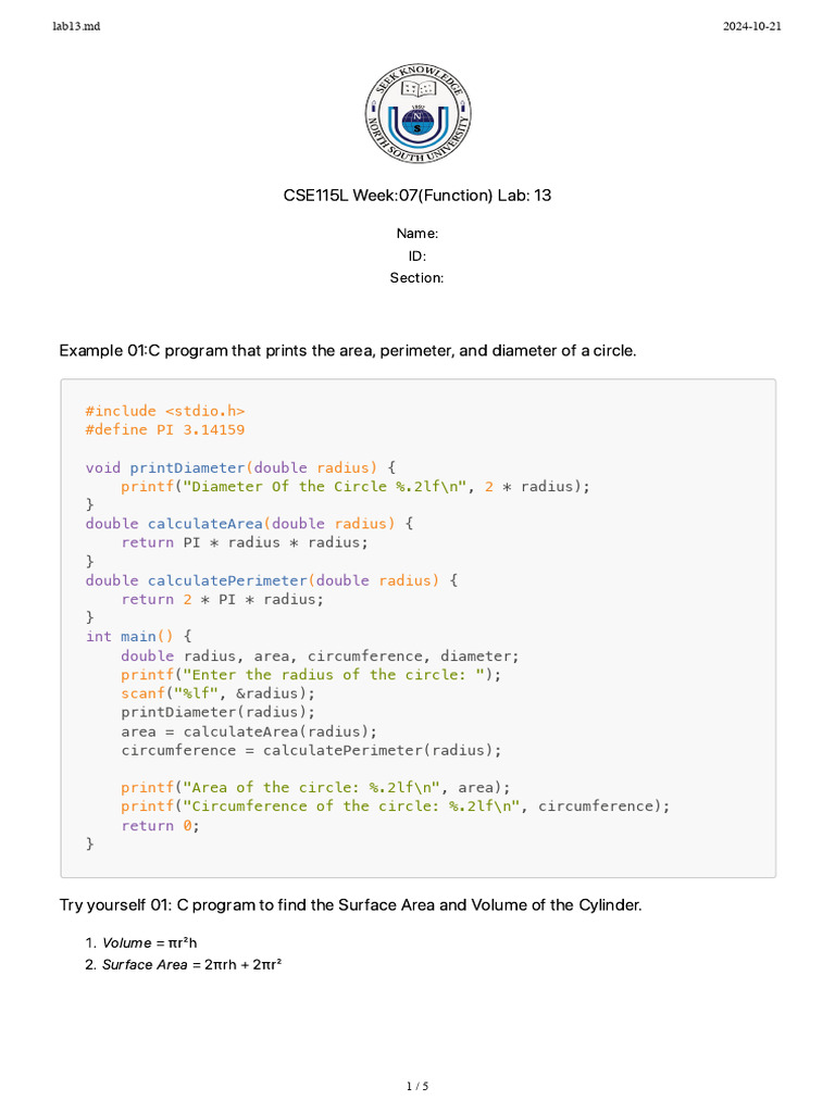 lab13 | PDF | Area | Discounted Cash Flow
