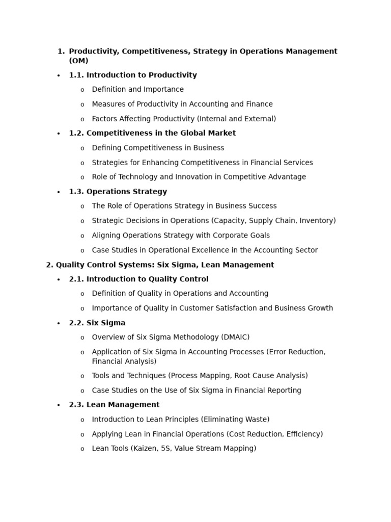 topic-outline | PDF | Lean Manufacturing | Six Sigma