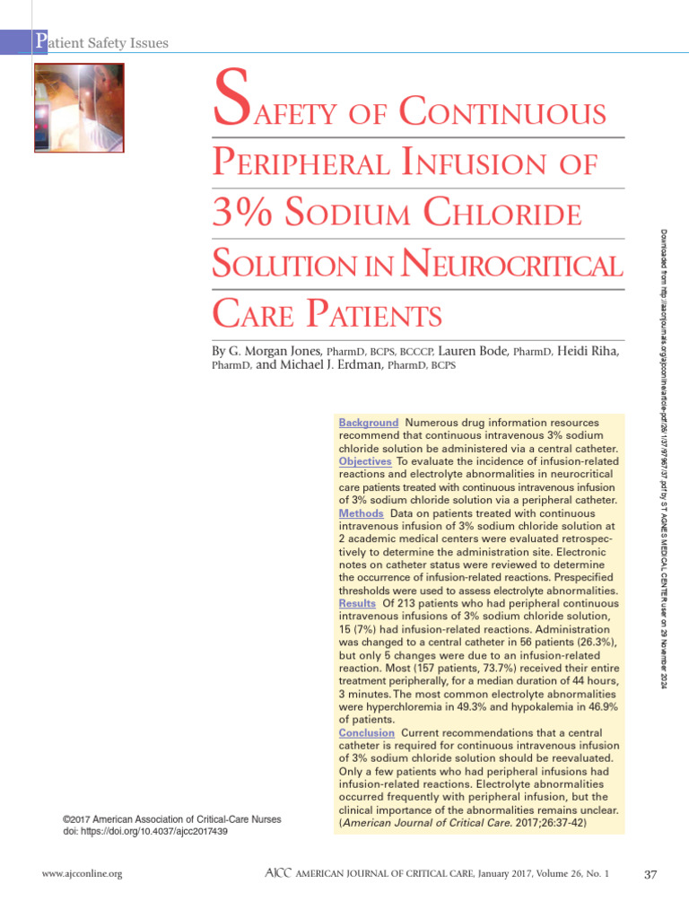 Safety of Continuous Peripheral Infusion 3% NACL in Neurocritical Care ...
