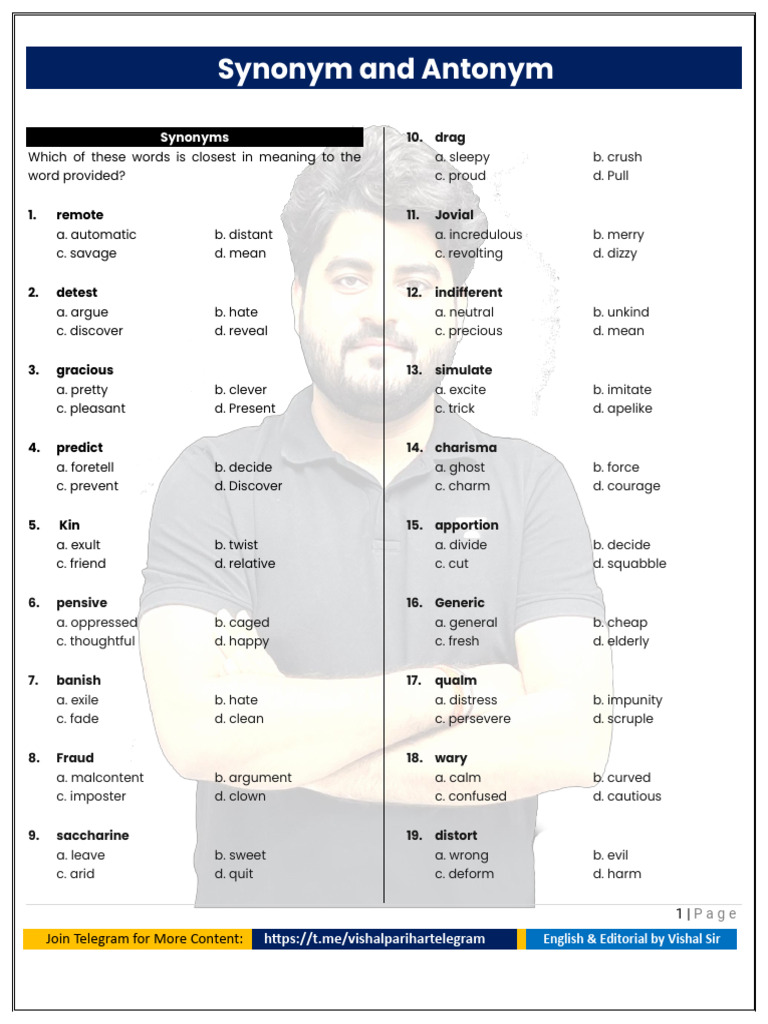 501 Synonym and Antonym Questions | PDF